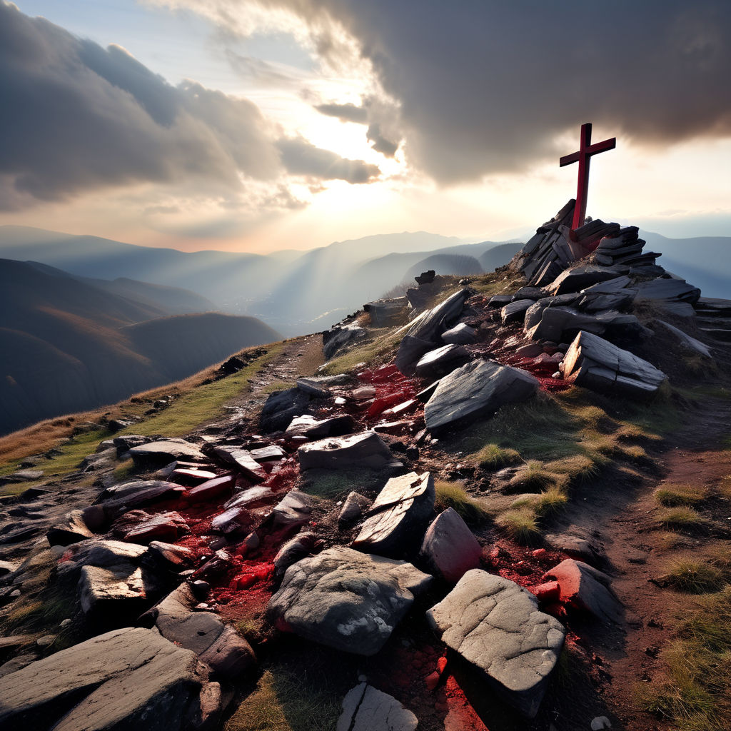 A rocky hill on the side of a large mountain lit by a strong... by Steven Tyler Pierce - Playground