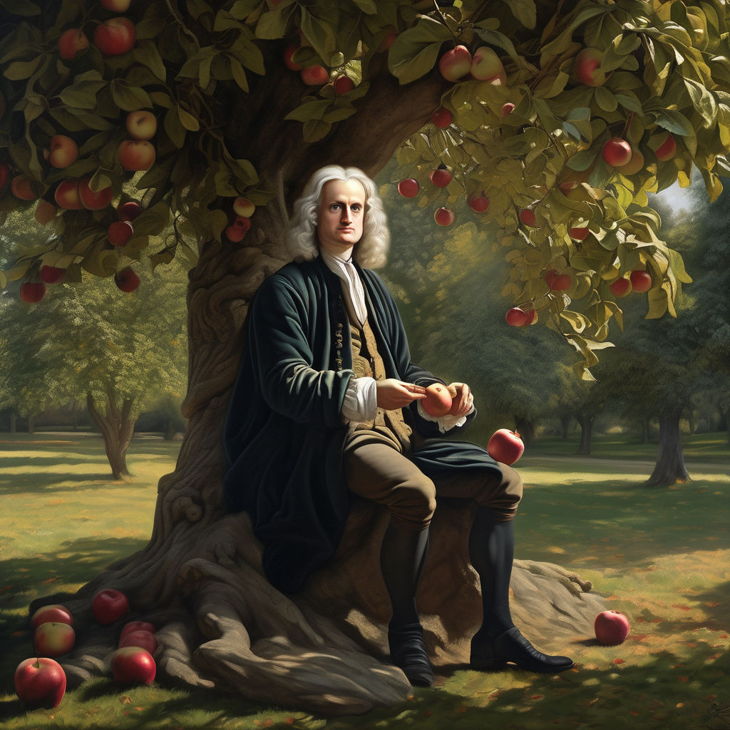 A historical portrait of Sir Isaac Newton seated beneath an ... by 표정완 ...