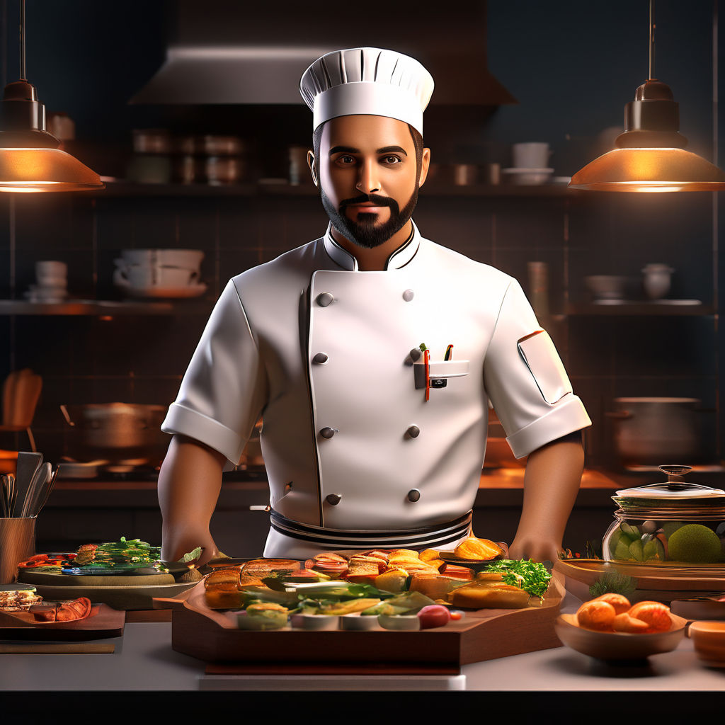 Create a 3d realistic image of smart chef with king looks by manish ...