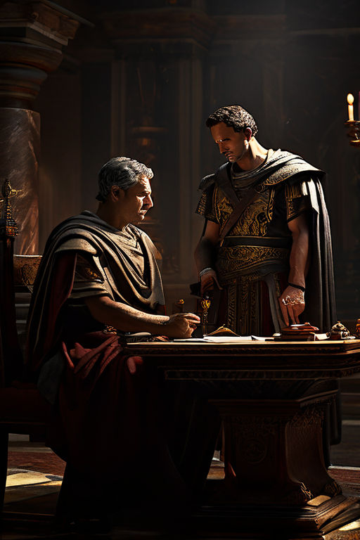 Portray of Julius Caesar standing dictating his Gallic war i... by ...