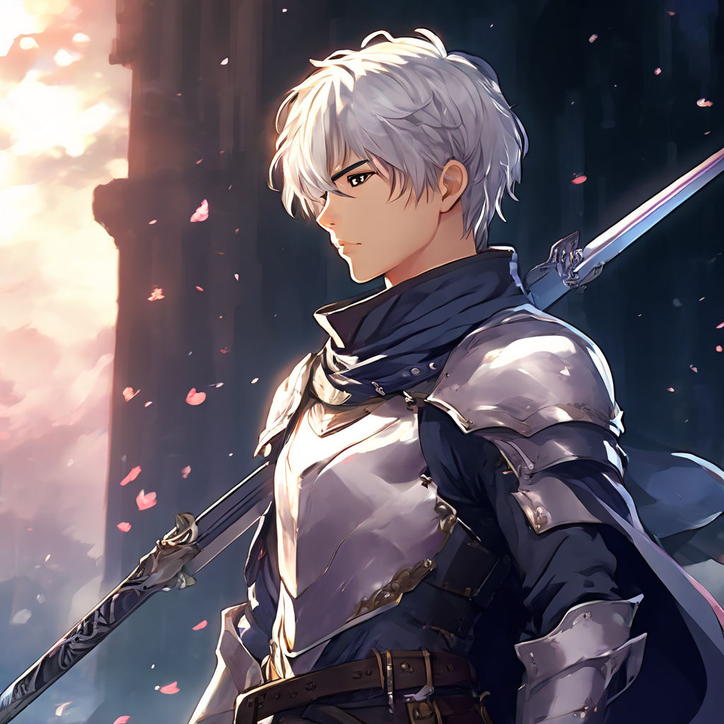 The anime guy is a knight with white short hair in full heig... by Yana ...