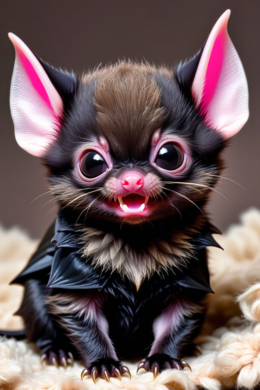 A muscular newborn baby vampire bat with brown and black fur... by ...