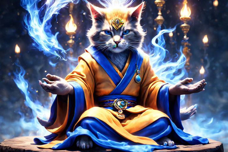 Cat monk meditating with perfect hands by Celso Monteiro - Playground