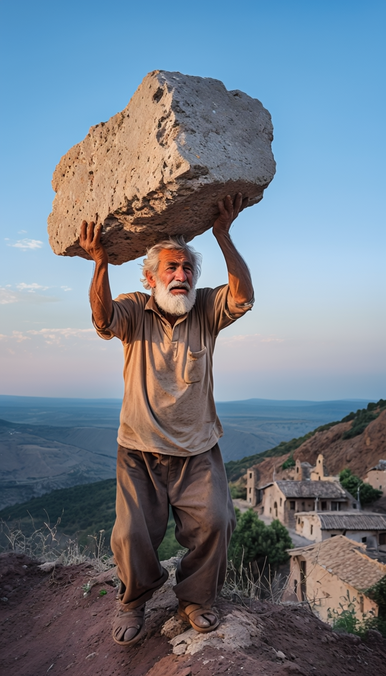 An old man looks relieved when unloading a heavy and massive... by Hai ...