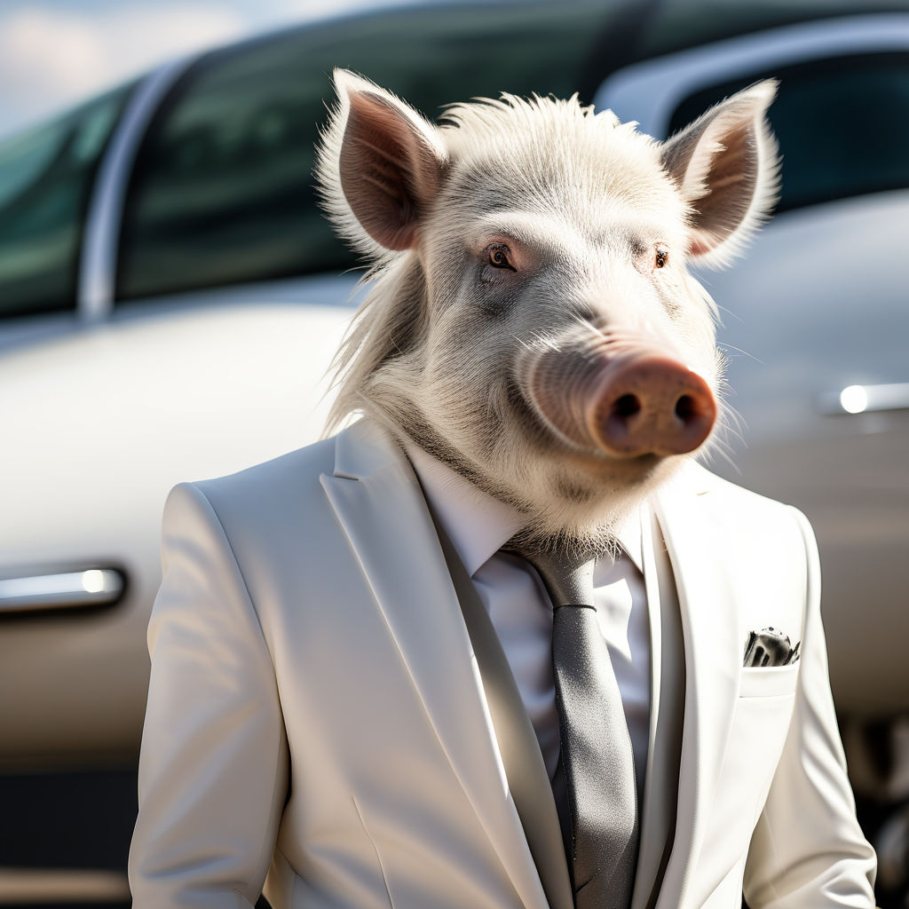 Wild white boar donning a crisp white suit standing proudly ... by ...
