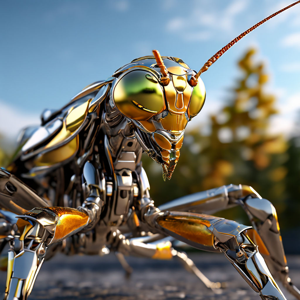 Praying mantis with chromed metallic texture by Gutto Sensit - Playground