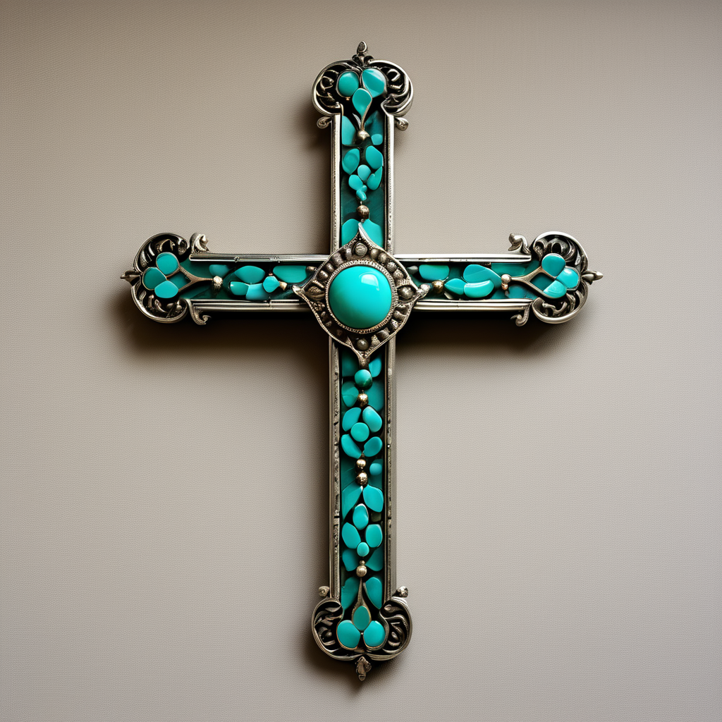 Silver and turquoise cross in mormon style by J Ram - Playground