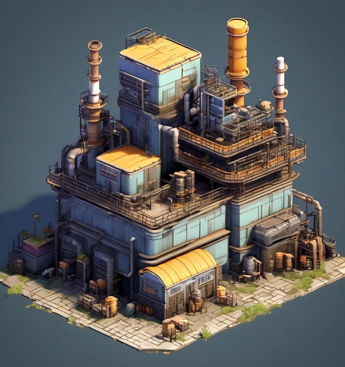 A super complex 3D game asset of a post apocalypse heavy fac... by Ming ...
