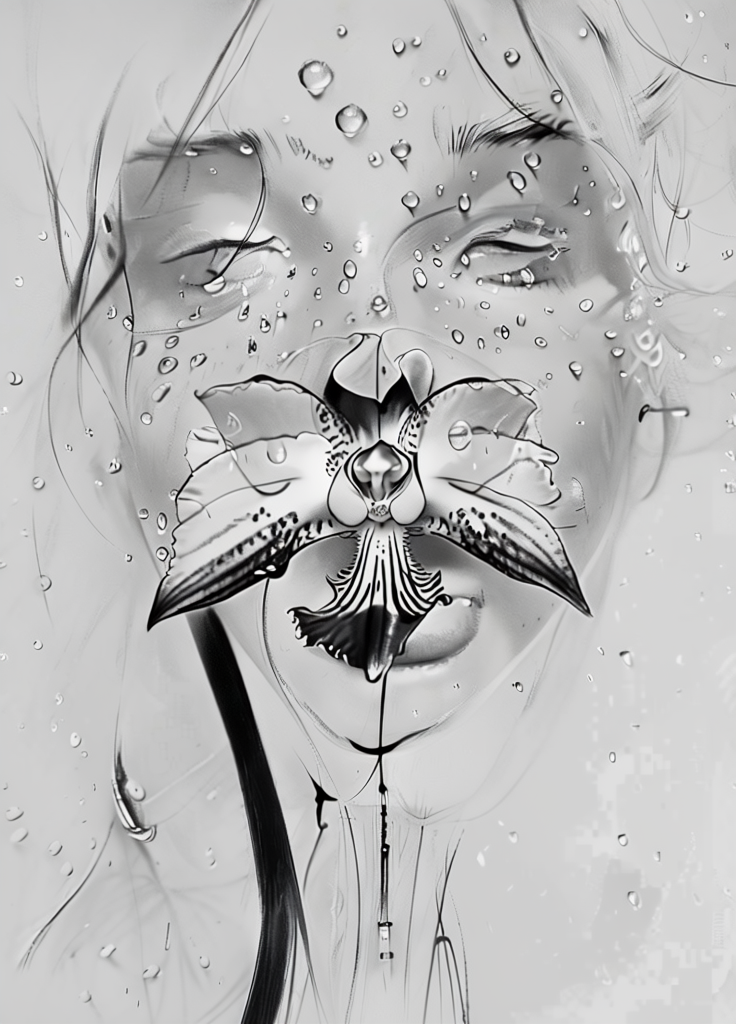 A beautiful black and white technical drawing of Vanda coeru... by ...