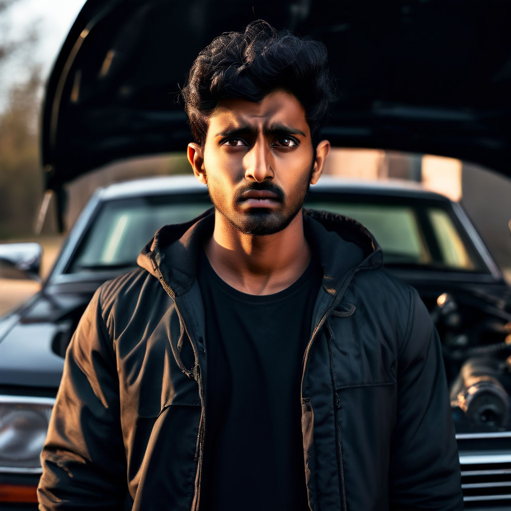 Image Prompt: An image of Aditya standing outside his car by Suhaib ...