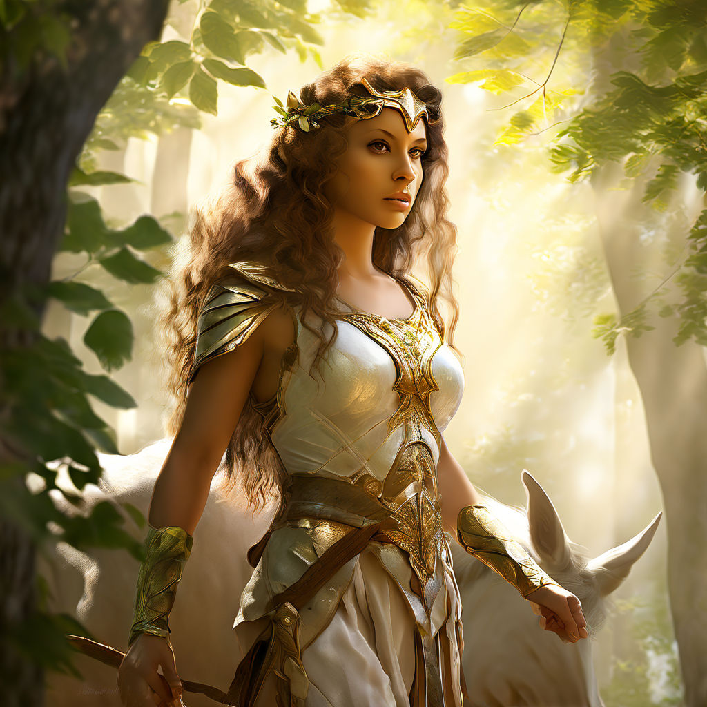 Female centaur in ancient Greek attire standing among trees by Di Le ...