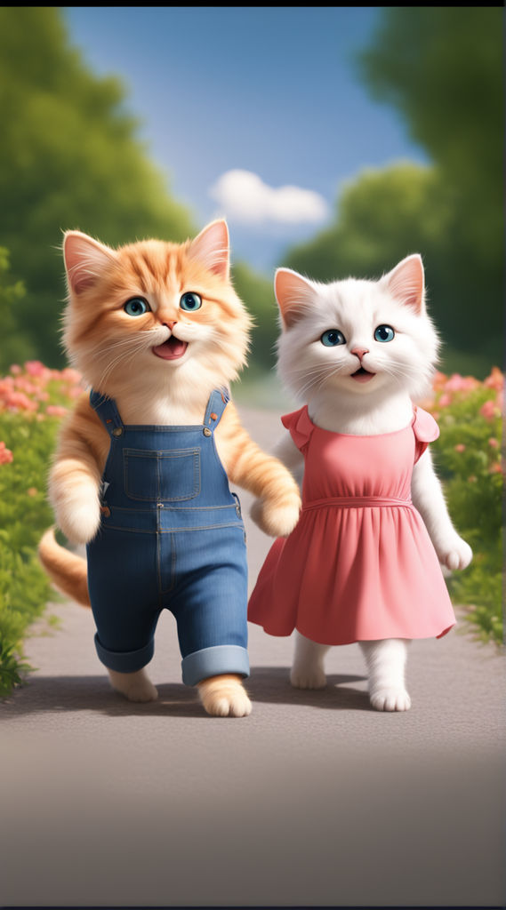 The image depicts two adorable cartoon kittens walking hand-... by مريم ...