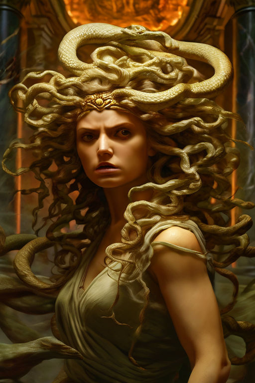 "Create a detailed image of Medusa in the midst of her trans... by ...