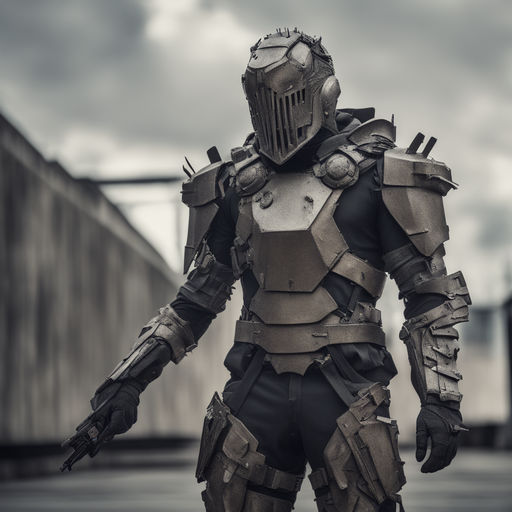 A man wearing dystopian brutalist lightweight-armor by Beagle Tsuin ...