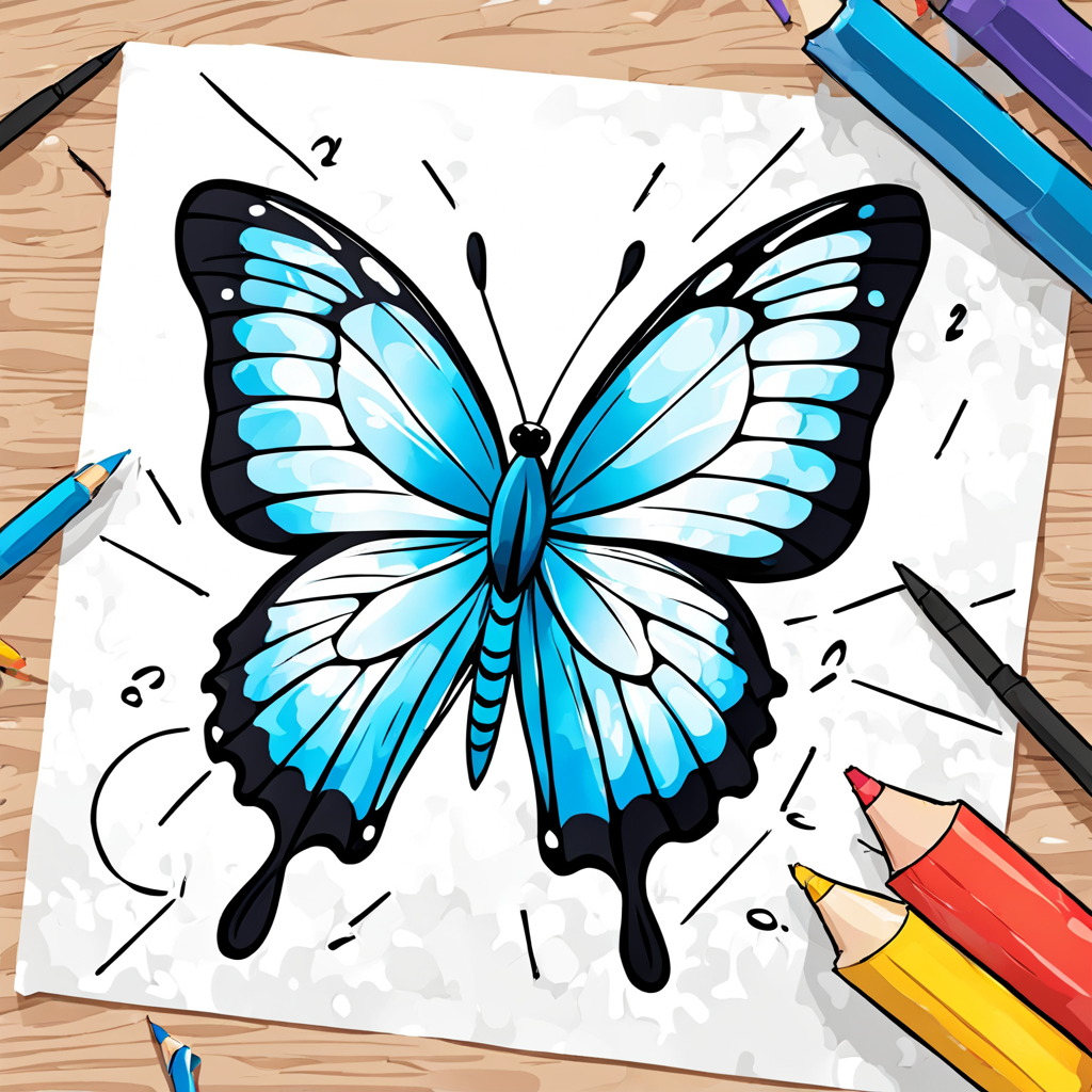 Create a puzzle-style coloring page draw a Butterfly with 1... by ...