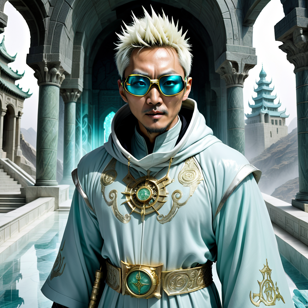 Daniel Wu short white spiky hair and goatee wearing cool fea... by John ...