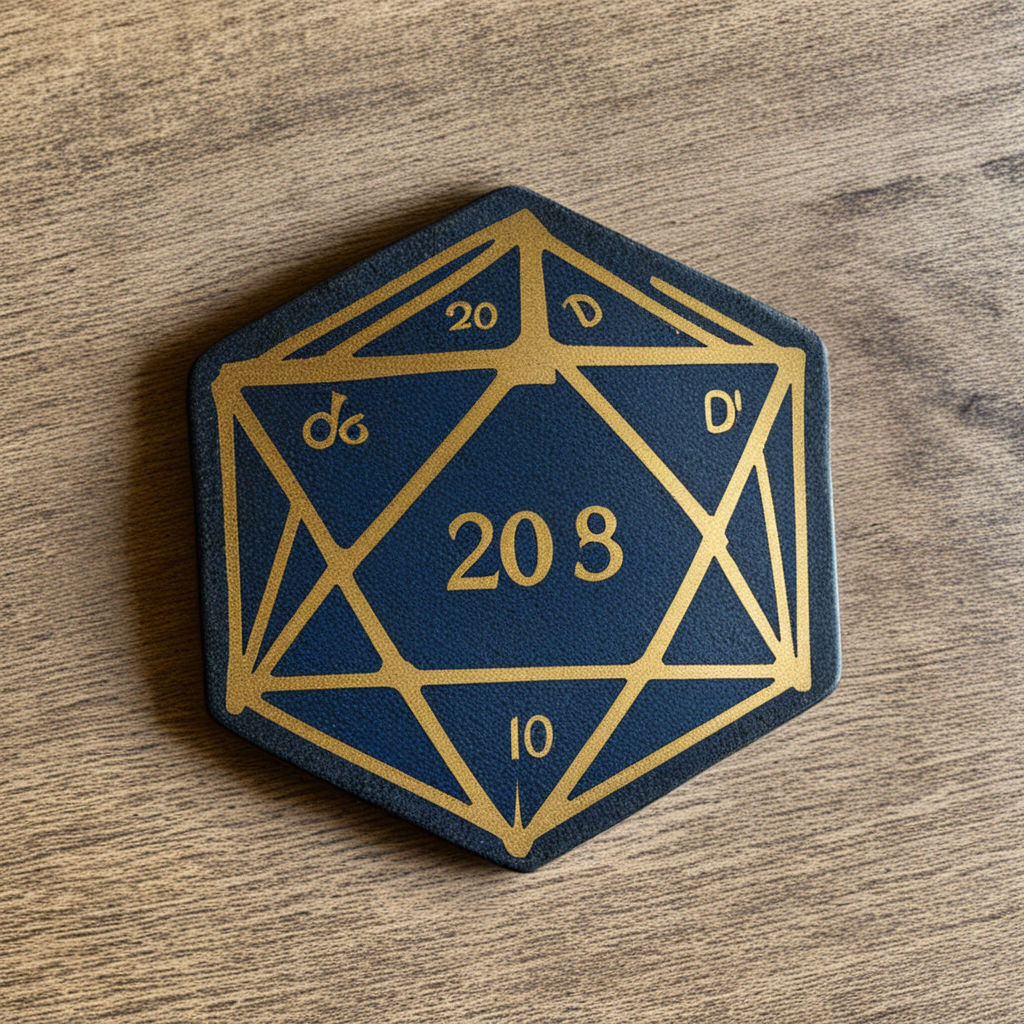 A coaster in the shape of a flat D20 with the 20 on top made... by ...