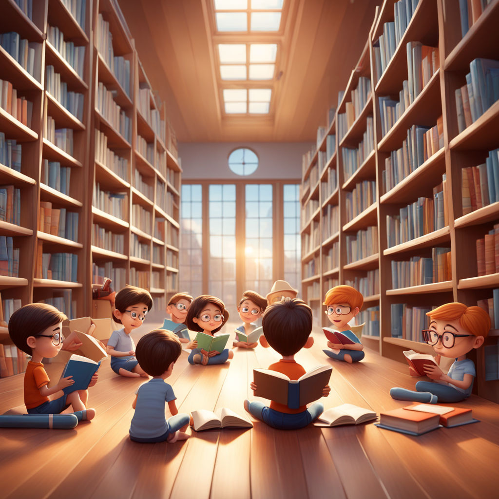 Cartoon pixar animation 3d illustration of children reading ... by ...