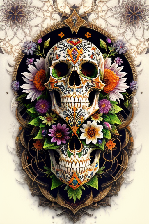 Spring Flowers Skull close up by Dixain Studio - Playground