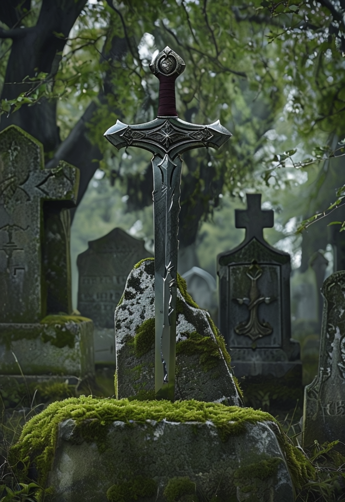 A detailed image of an enchanted medieval fantasy sword thru... by ...