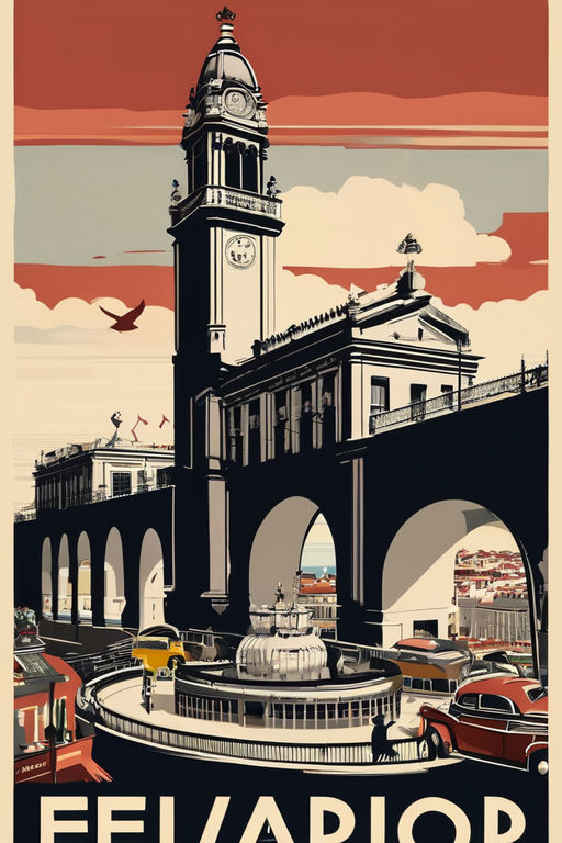 A poster vintage-style illustrated poster featuring the ico... by ...