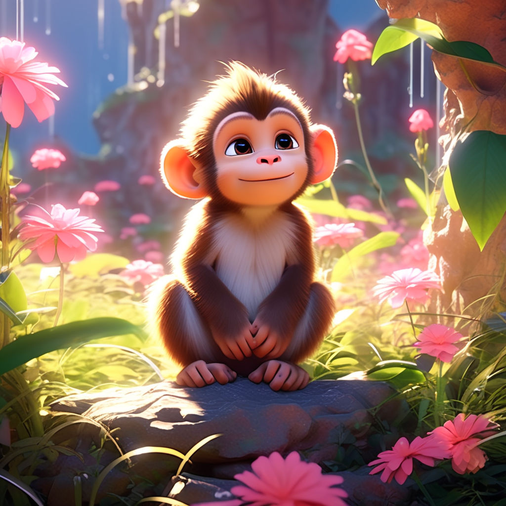 Create a fascinating atmosphere and an incredibly cute monke... by ...