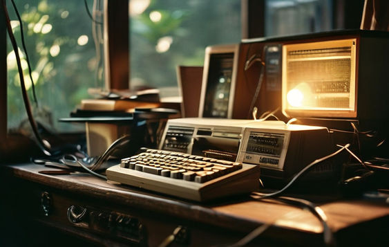 1980s computer stationed on a wooden desk by Robin Petit-Gerbier ...