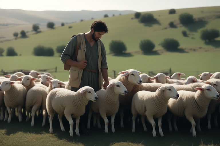 A young twenty year old shepherd looking after his sheep in ... by ...