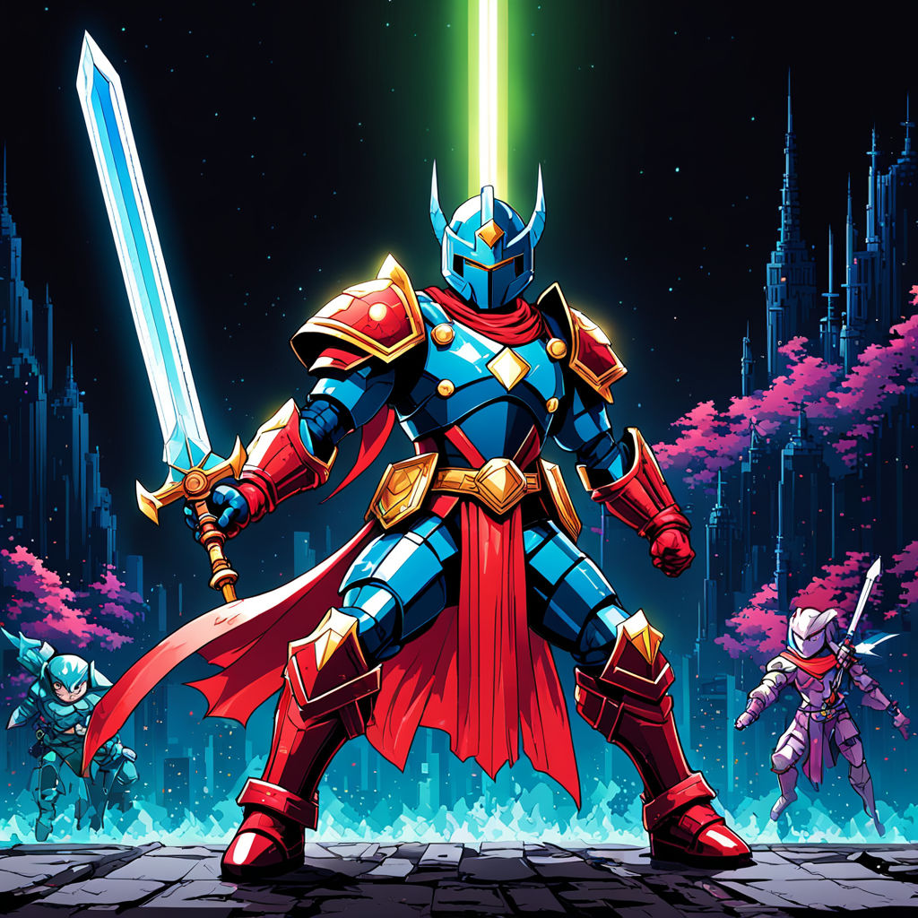 Retro-style heroes with pixelated armor and magic sword by Ramon ...