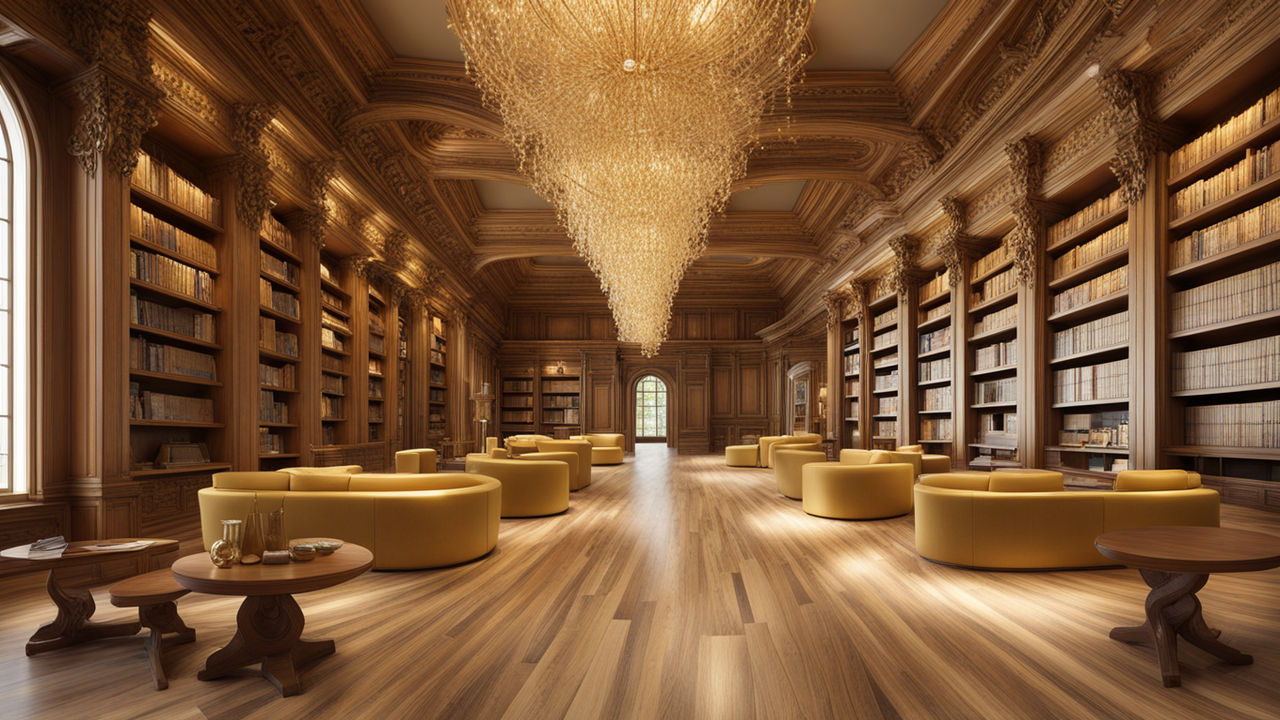 Interior design of Library with gold wooden style by jen - Playground