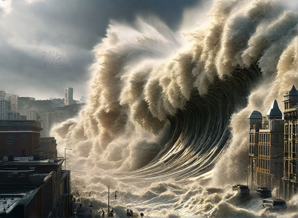 An Enormous Tidal Wave Crashing into the City by Mike S - Playground