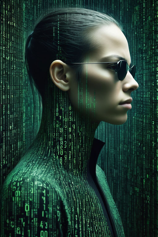 A person living in a Matrix created from rows of computer nu... by Alex ...