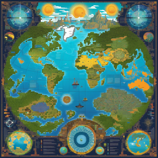 A vibrant and imaginative map of a solar punk-inspired fanta... by ...