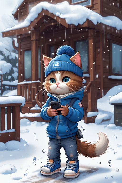 Full-length view of a cute sad humanized kitten dressed in a... by Tim ...