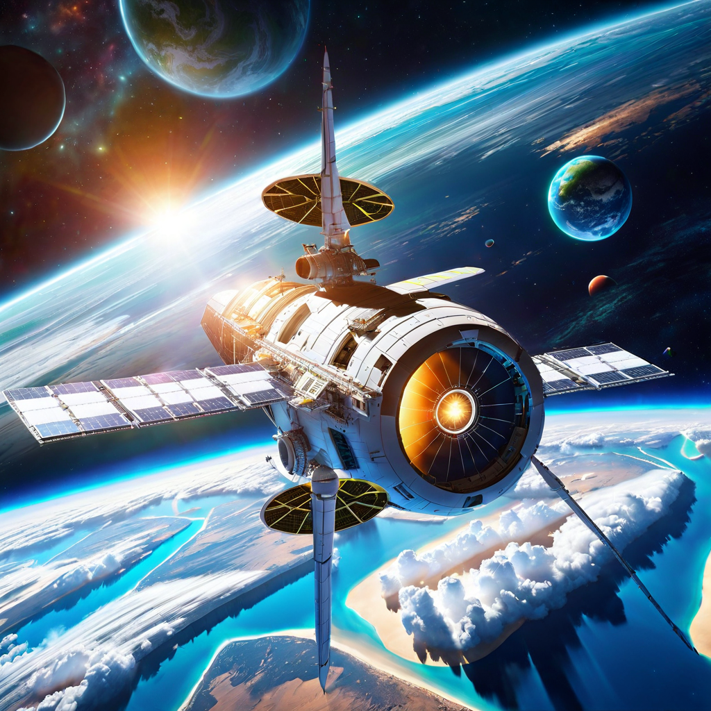 View of the earth from space with space ship in orbit. Fanta... by Arty ...