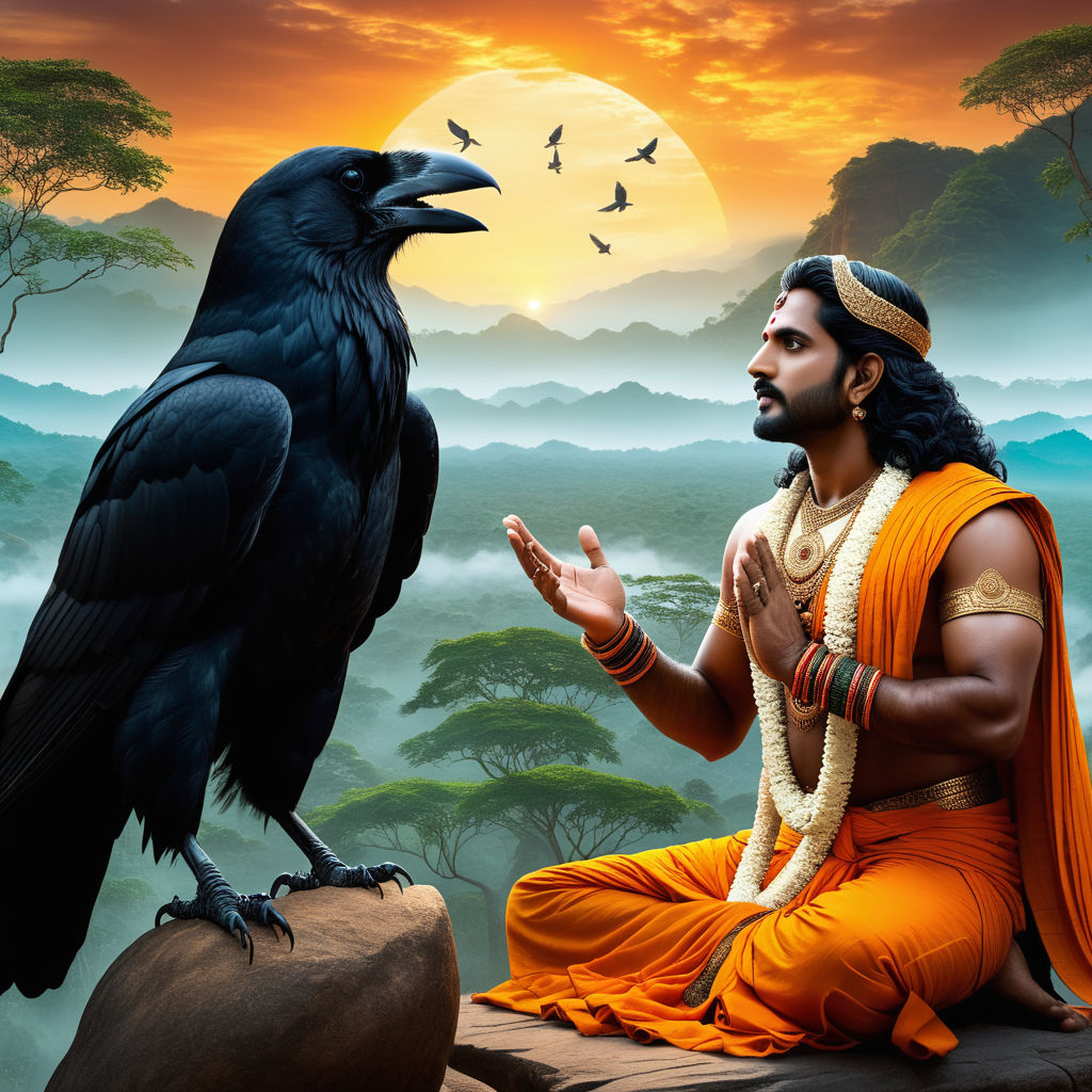 Hindu gods speaking to a wild beast crow by Purposeful Designs - Playground