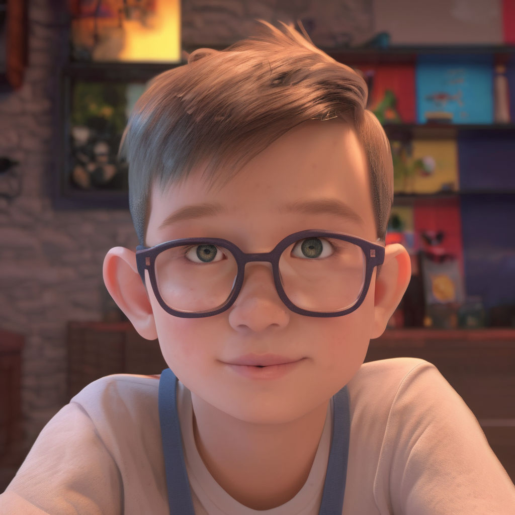 Cartoon portrait of a charming boy with exaggerated 3D Pixar... by ...