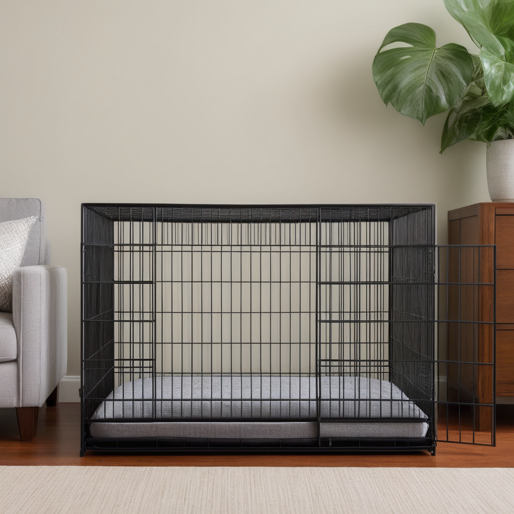A realistic professional photograph of a dog cage door open ... by ...
