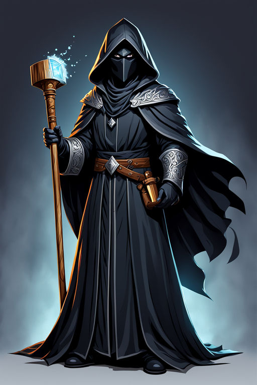 Vector art character sprite of a hooded wizard brandishing a... by ...