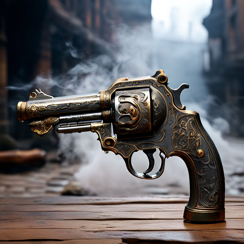 Steam-powered revolver with four chambers exhibiting signs o... by Mr ...