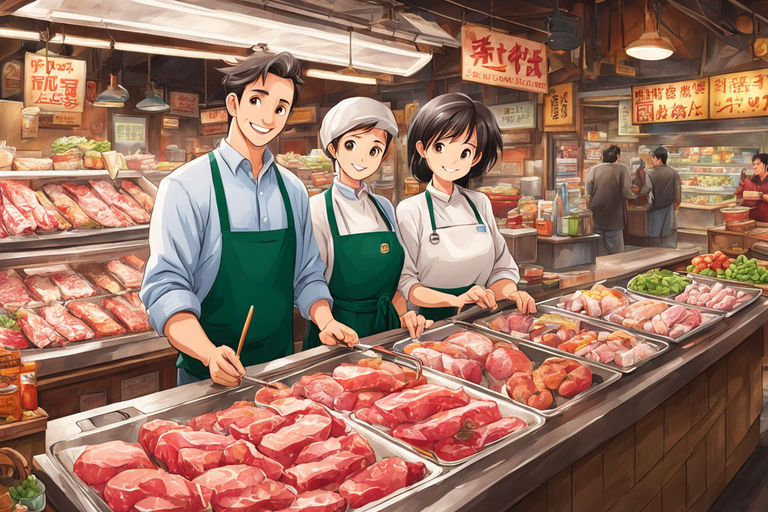 The owner and his wife of the pork meat stall are smiling.. ... by 奇諾 ...