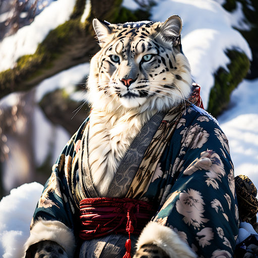 A snow leopard male Tabaxi wearing japanese nobleman clothin... by ...