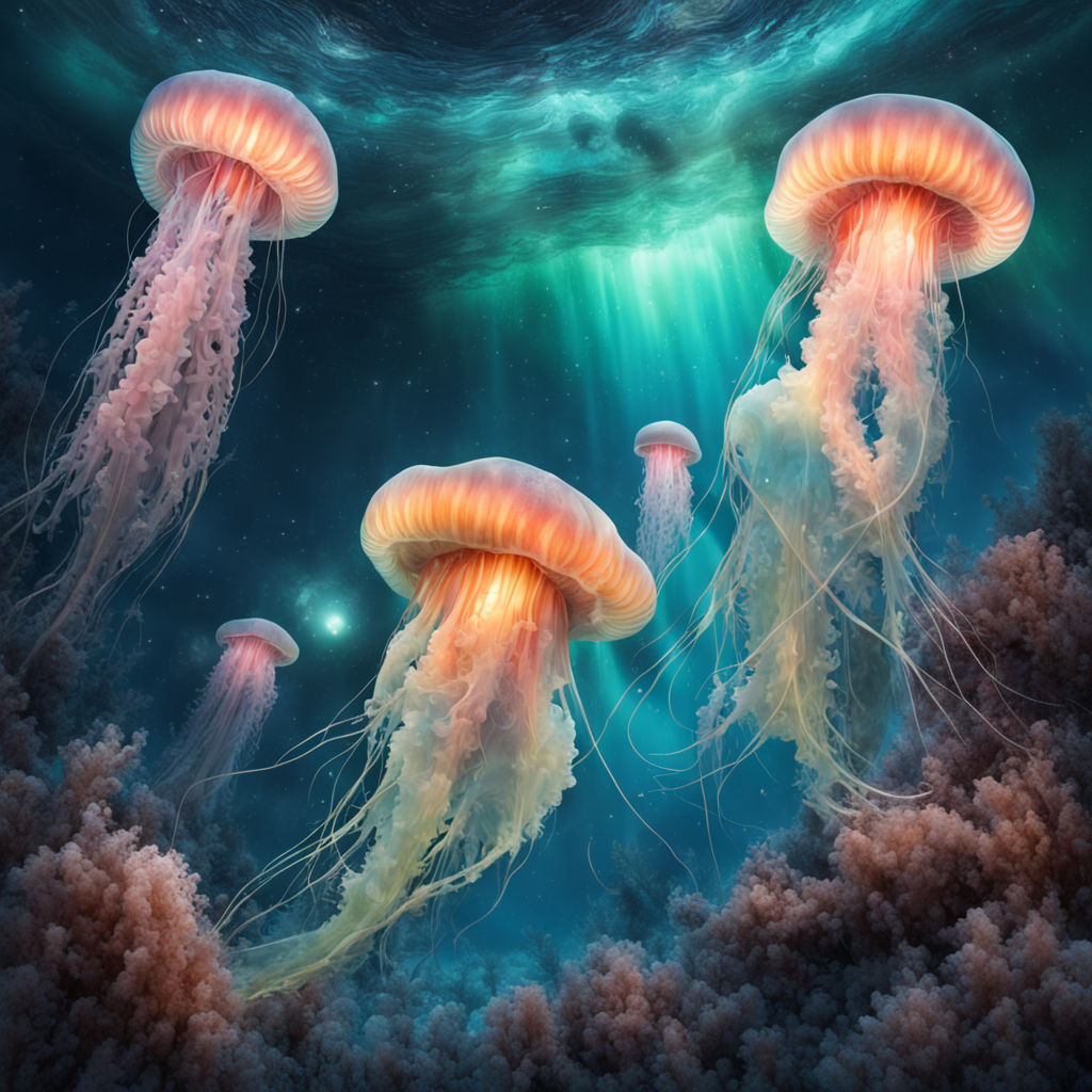 Aquatic Auroras under artic ocean waters Star Fish Jellyfish... by ...
