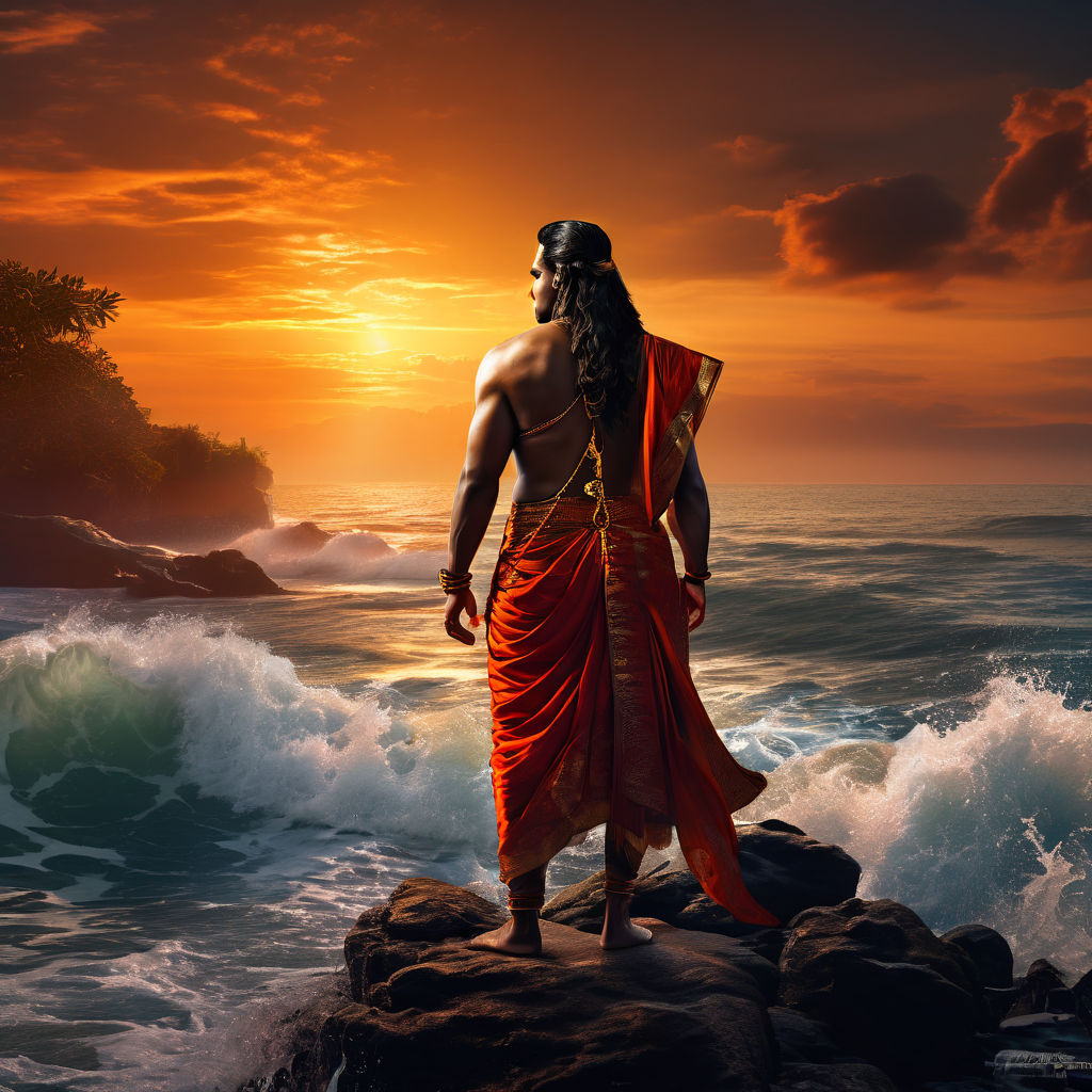 Lord Rama standing at ocean by Harjot Singh - Playground