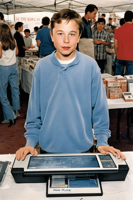 Create an illustration of a young Elon Musk at 12 years old by okky ...