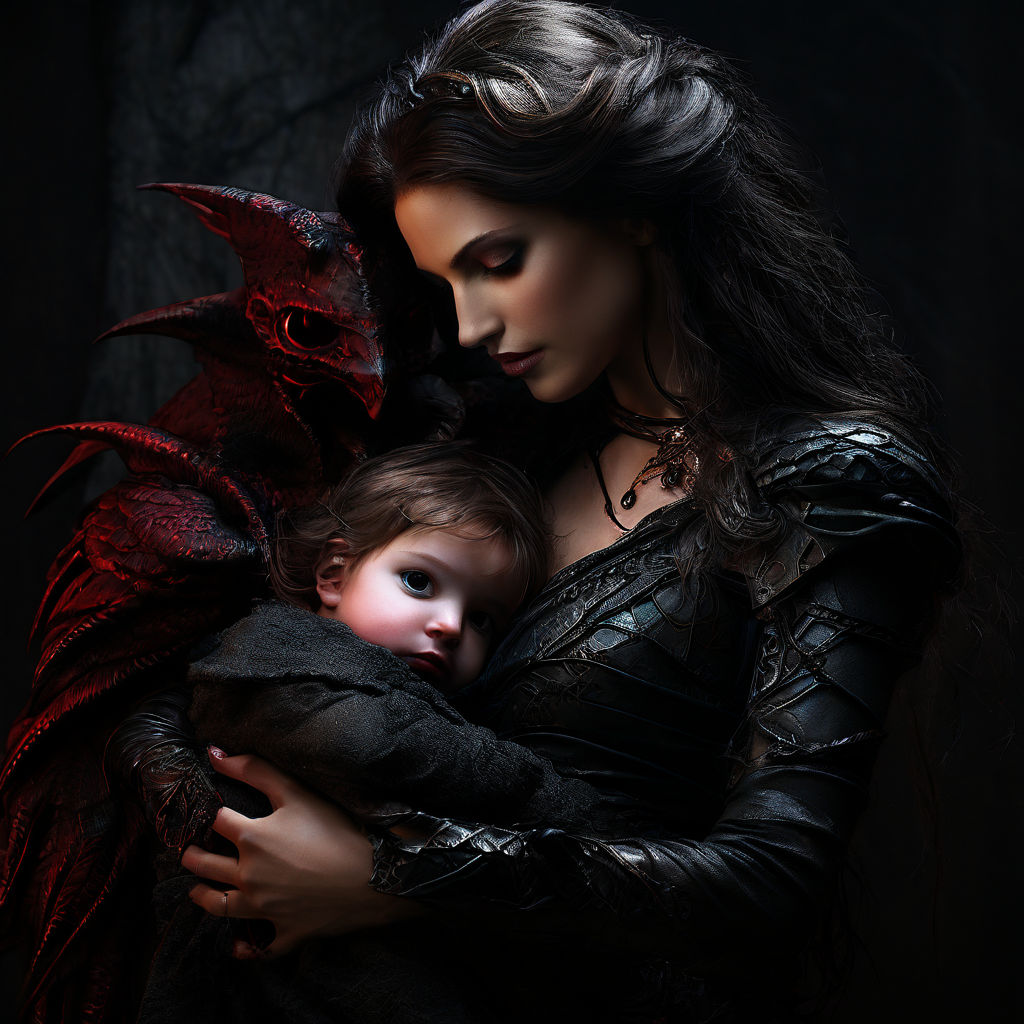 Darkiest mother lilith holding her child in her arms by Zeus - Playground