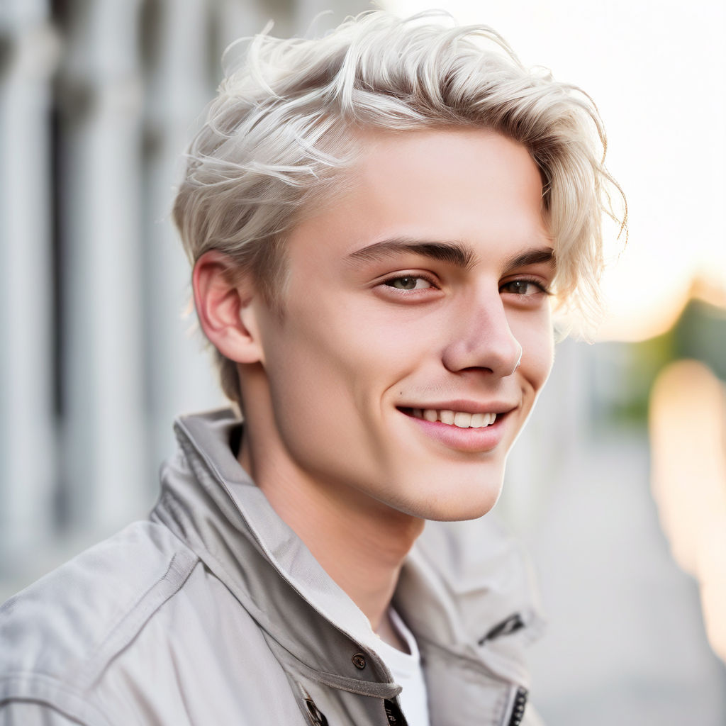 Slender and androgynous male model with short nearly platinu... by ...