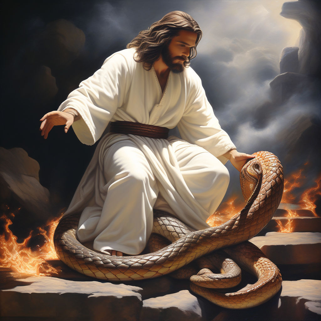 Jesus stepping on the serpent's head by Luciano muglio - Playground