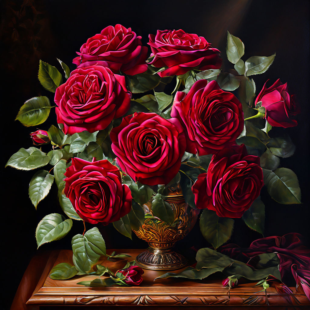 Bouquet of deep crimson roses by Papilou - Playground