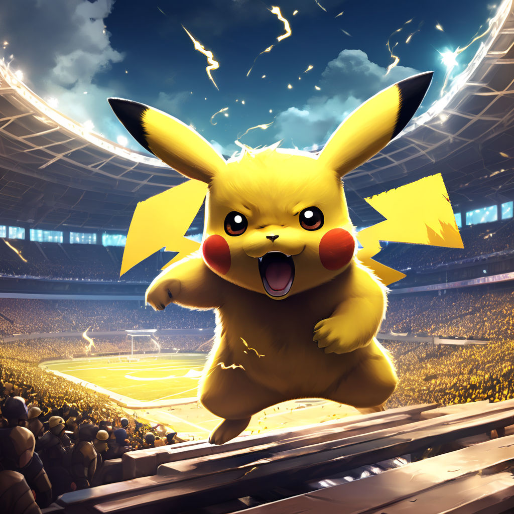 Pikachu in a stadium battling raichu by Mr Hernandez - Playground